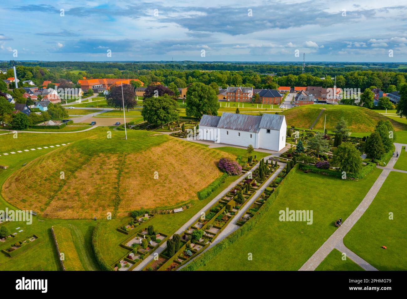 Panorama view of Jelling burial mounds in Denmark Stock Photo - Alamy