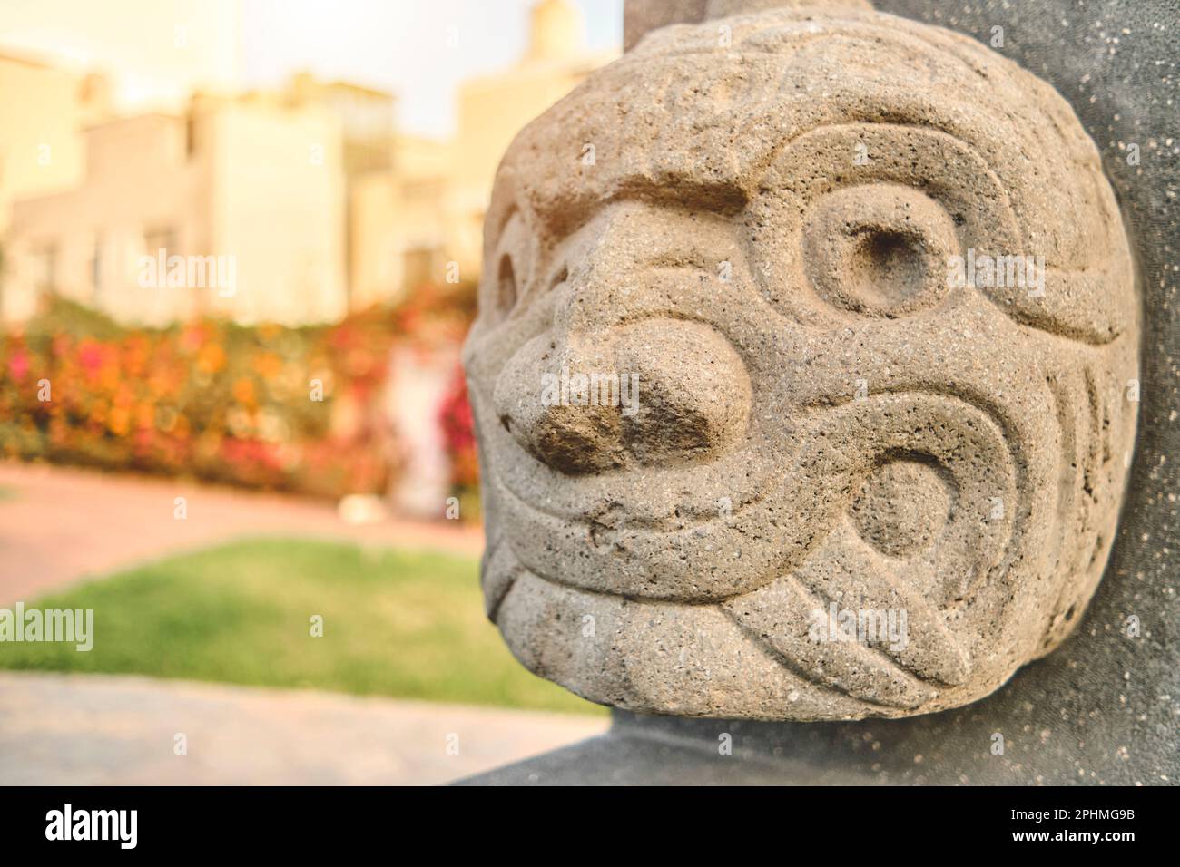 Chavin de Huantar, Peru. shows the nailed head, representation carved ...
