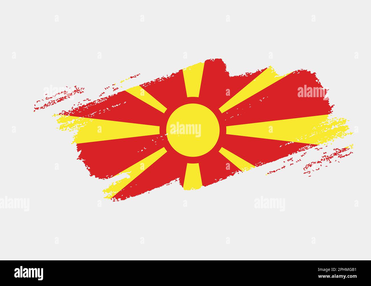 Artistic grunge brush flag of North Macedonia isolated on white background. Elegant texture of ...