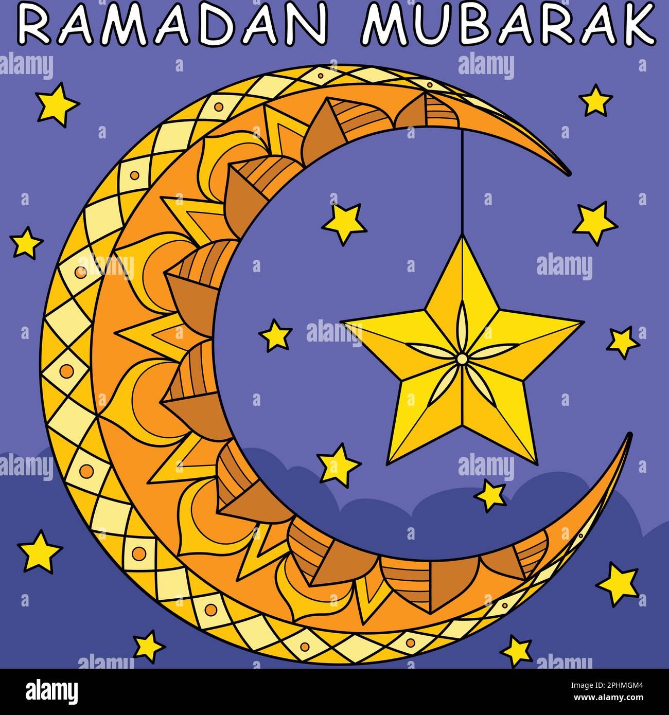 Ramadan Crescent Moon Lantern Colored Cartoon Stock Vector Image & Art ...