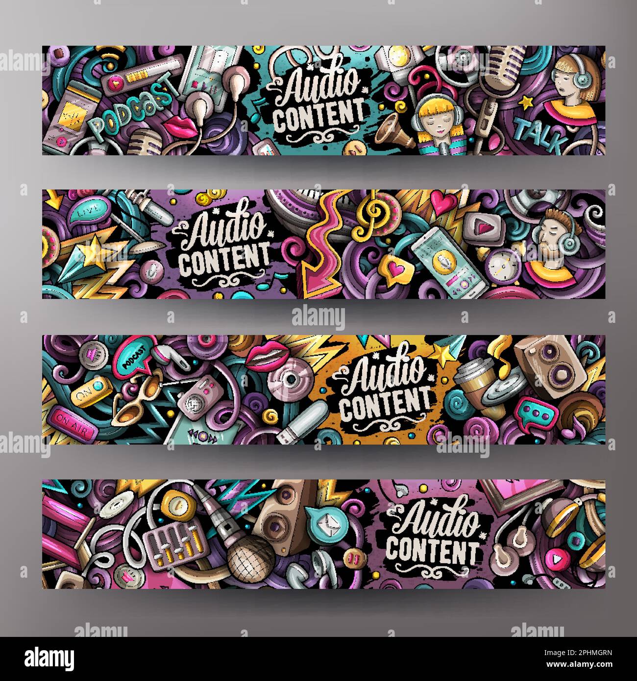 Vector illustration with 4 horizontal banners with Storytelling theme ...