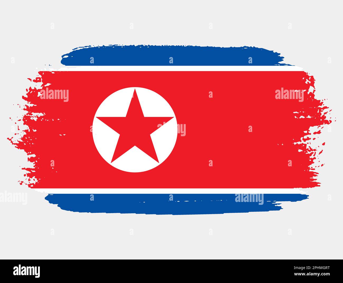 Artistic grunge brush flag of North Korea isolated on white background. Elegant texture of ...