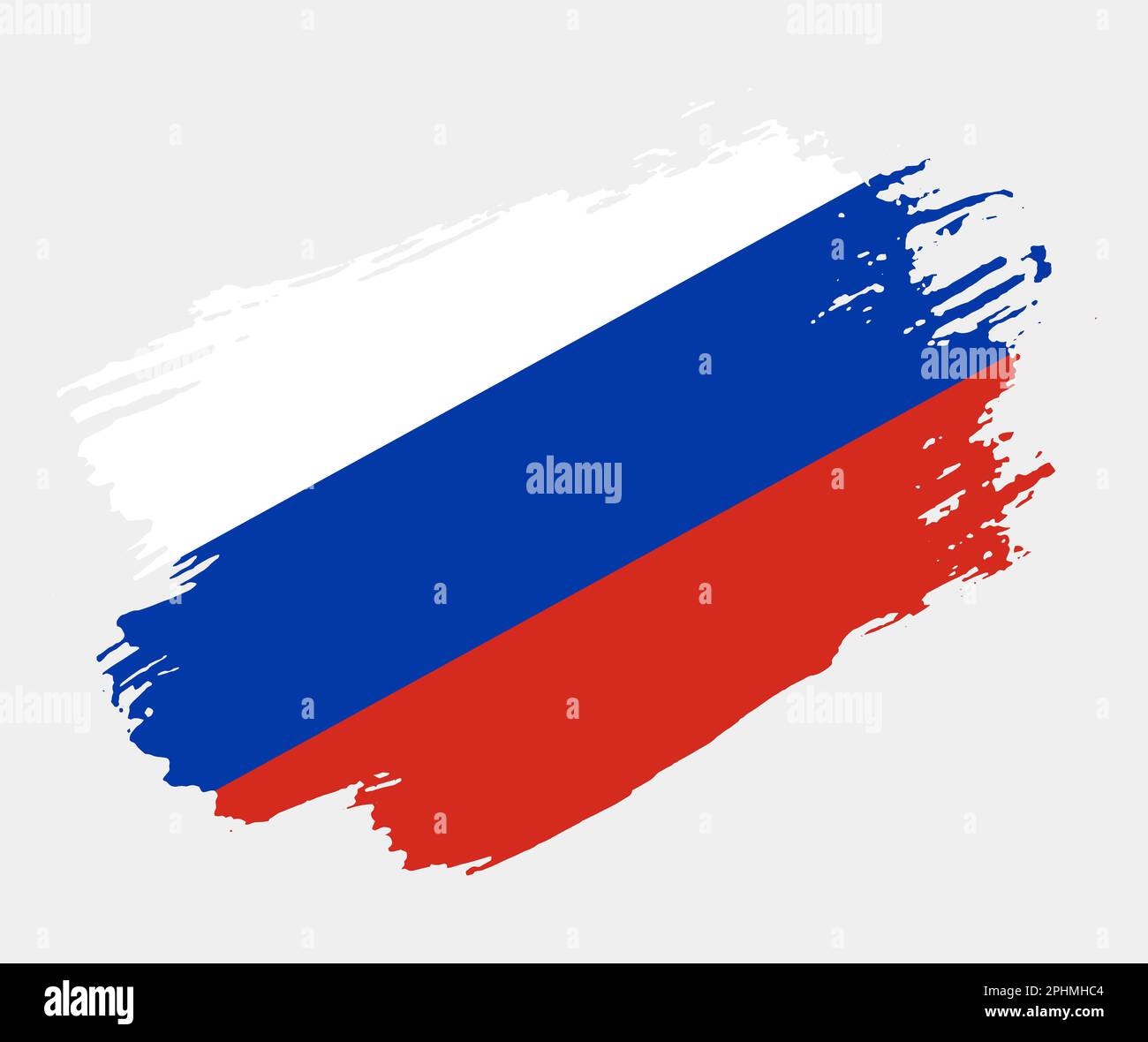 Artistic grunge brush flag of Russia isolated on white background. Elegant texture of national ...