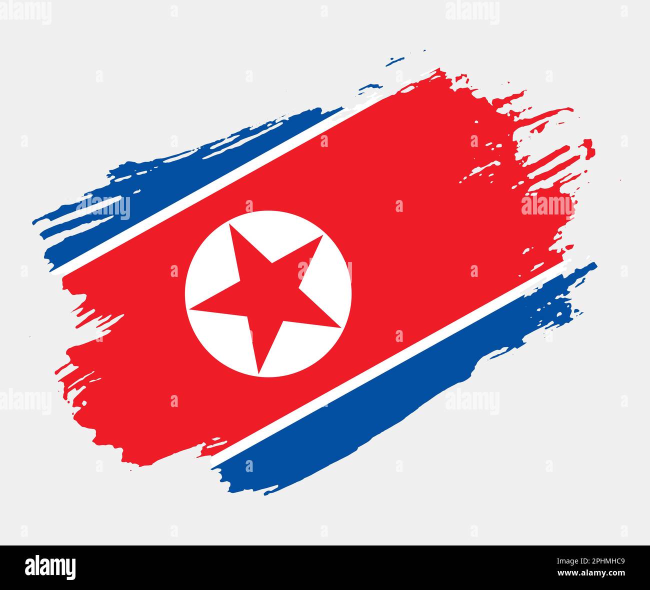Artistic grunge brush flag of North Korea isolated on white background. Elegant texture of ...
