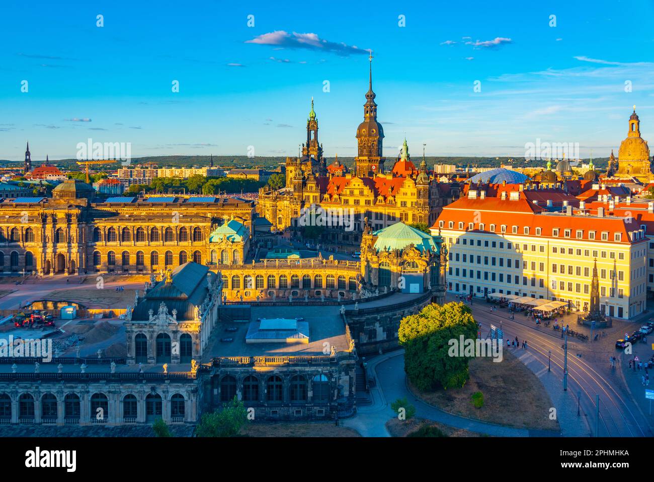 Aerial view of historical city centr of German town Dresden during ...