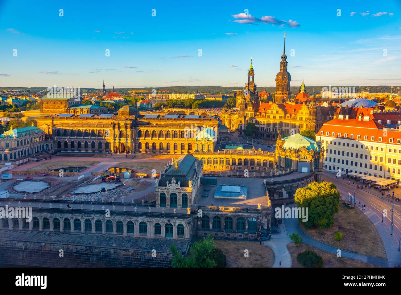 Aerial view of historical city centr of German town Dresden during ...