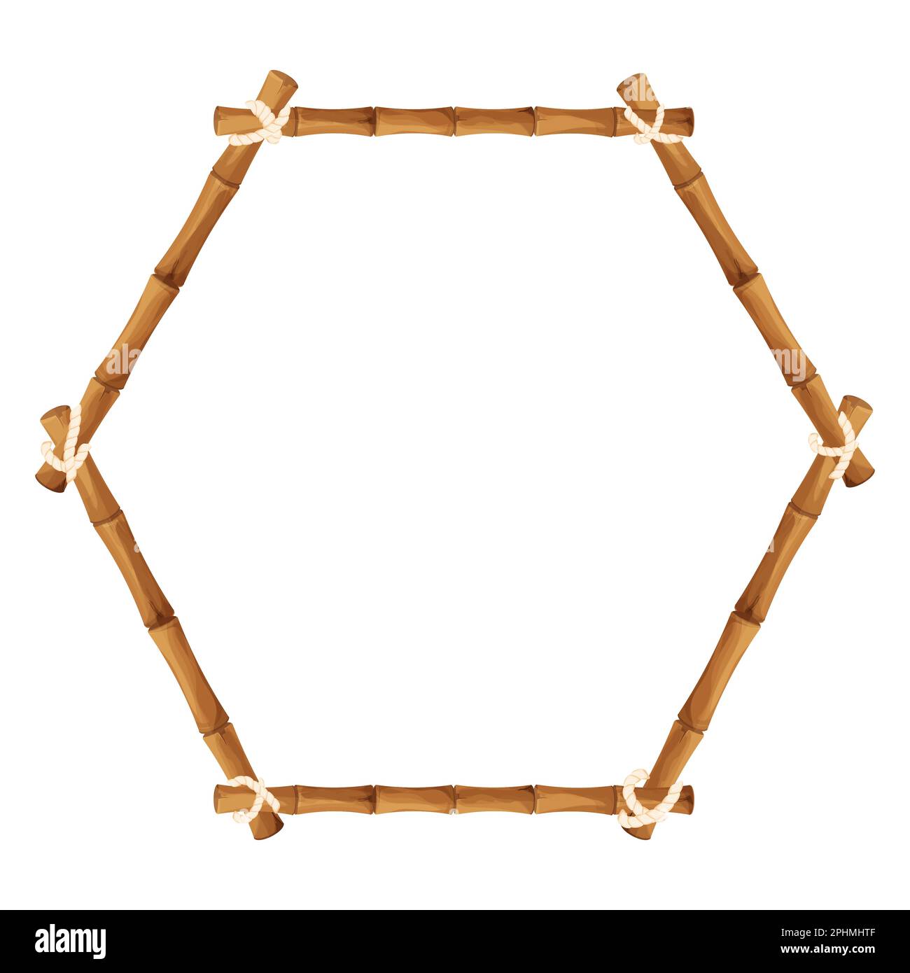 Bamboo border frame with rope in cartoon style, decoration isolated on ...