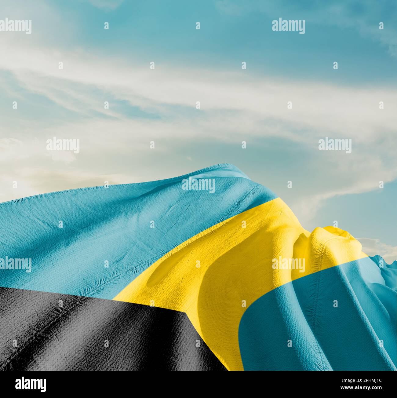 The Bahamas waving flag in beautiful sky Stock Photo - Alamy