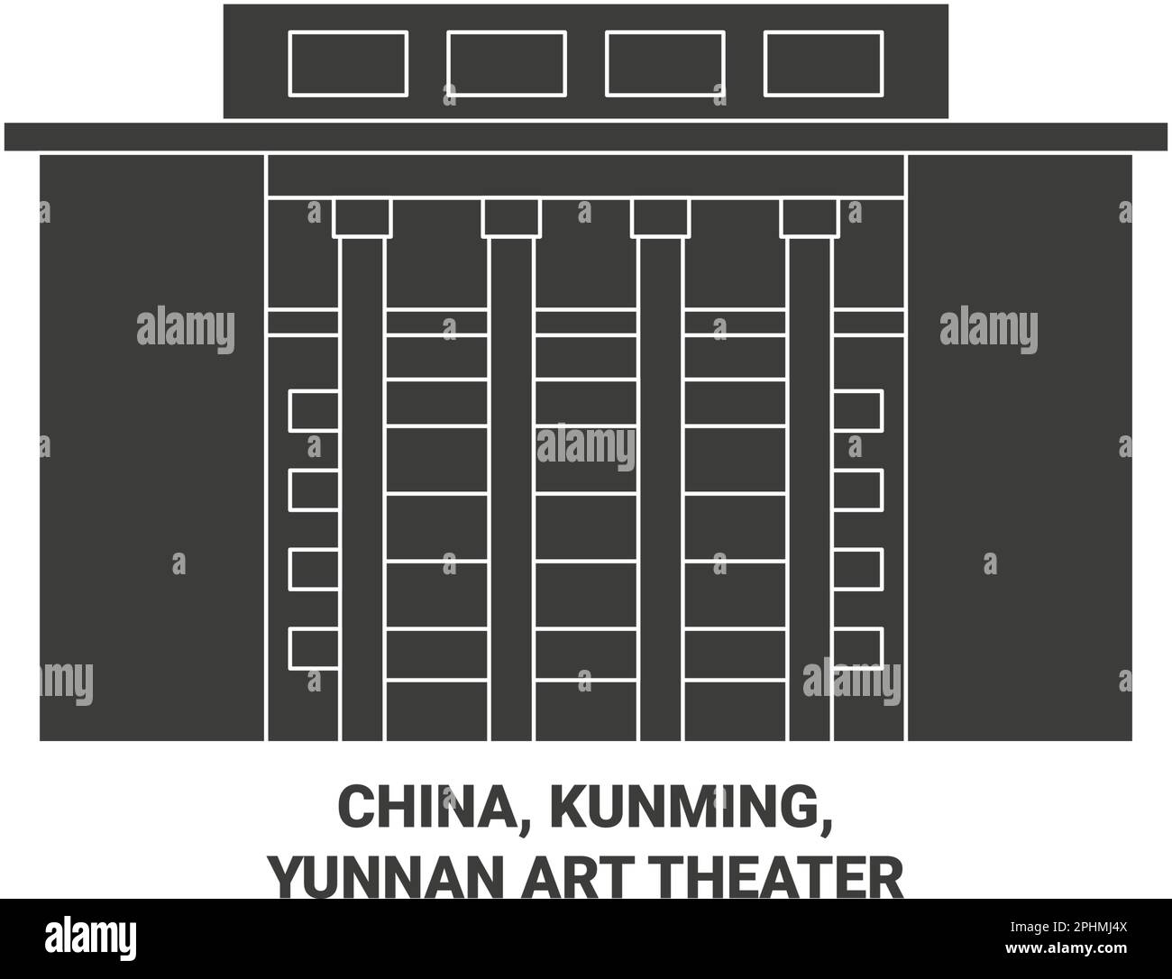 China, Kunming, Yunnan Art Theater travel landmark vector illustration ...