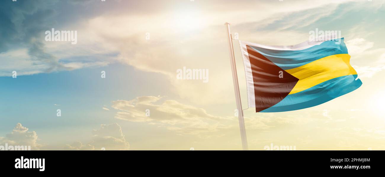 Bahamas flag waving in wind hi-res stock photography and images - Alamy