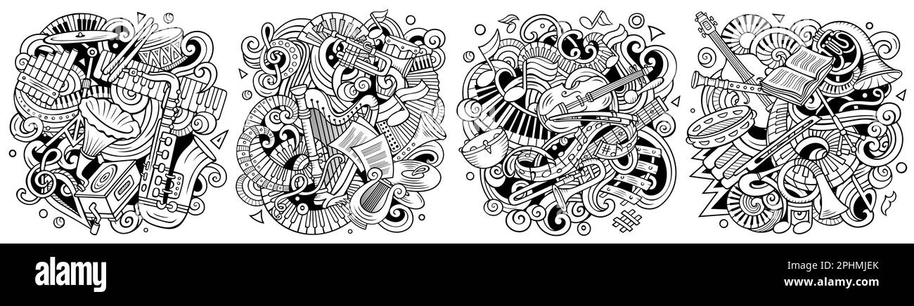 classical music cartoon vector doodle designs set. Sketchy detailed ...