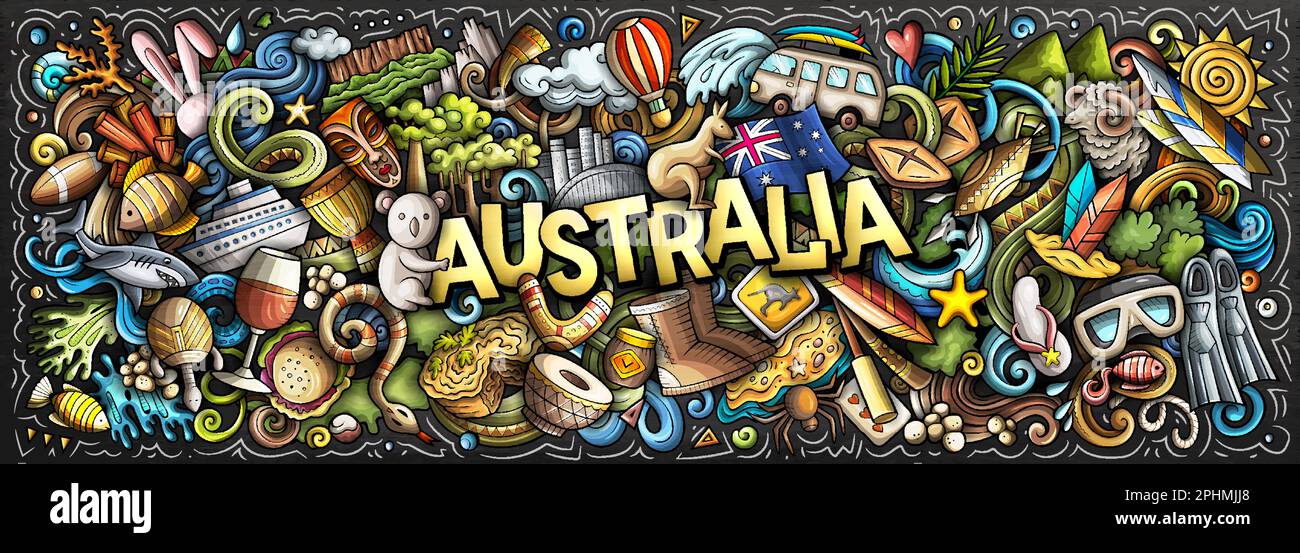 Vector illustration with Australia theme doodles. Vibrant and eye ...