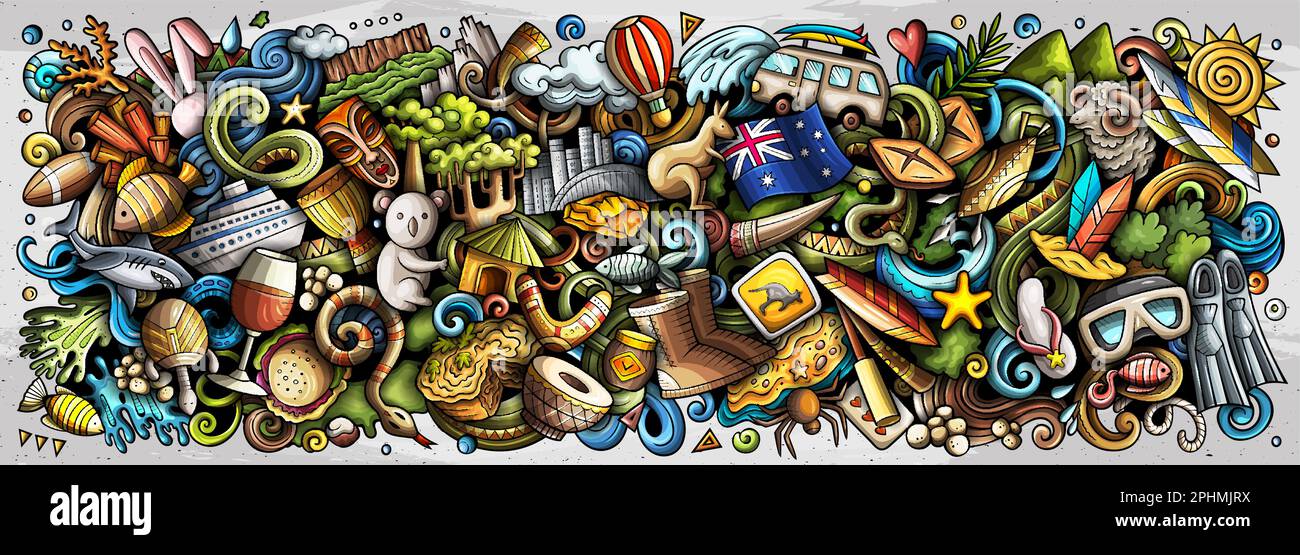 Vector illustration with Australia theme doodles. Vibrant and eye ...