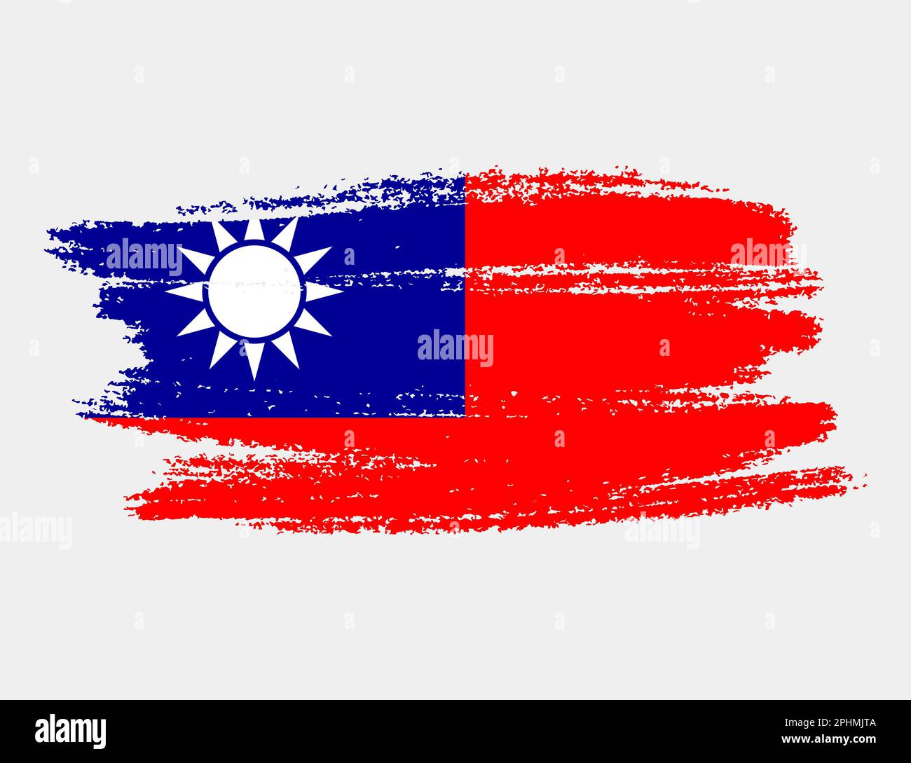 Artistic grunge brush flag of Taiwan isolated on white background. Elegant texture of national ...