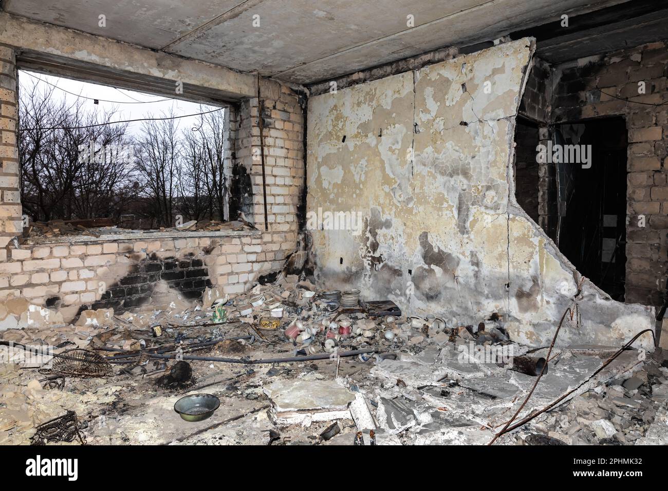 A destroyed room is seen in an apartment block destroyed by an ...