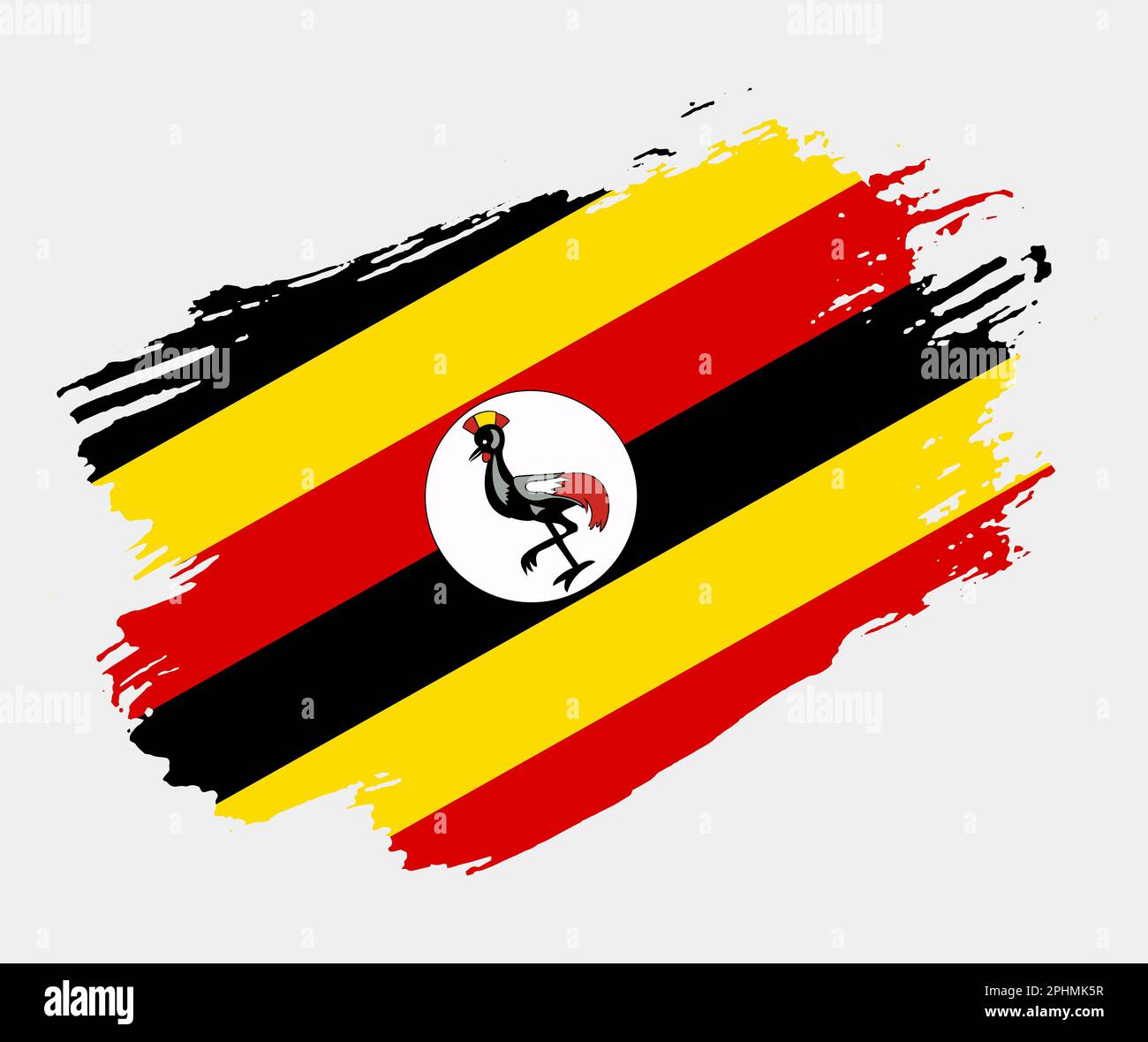 Artistic Grunge Brush Flag Of Uganda Isolated On White Background Elegant Texture Of National