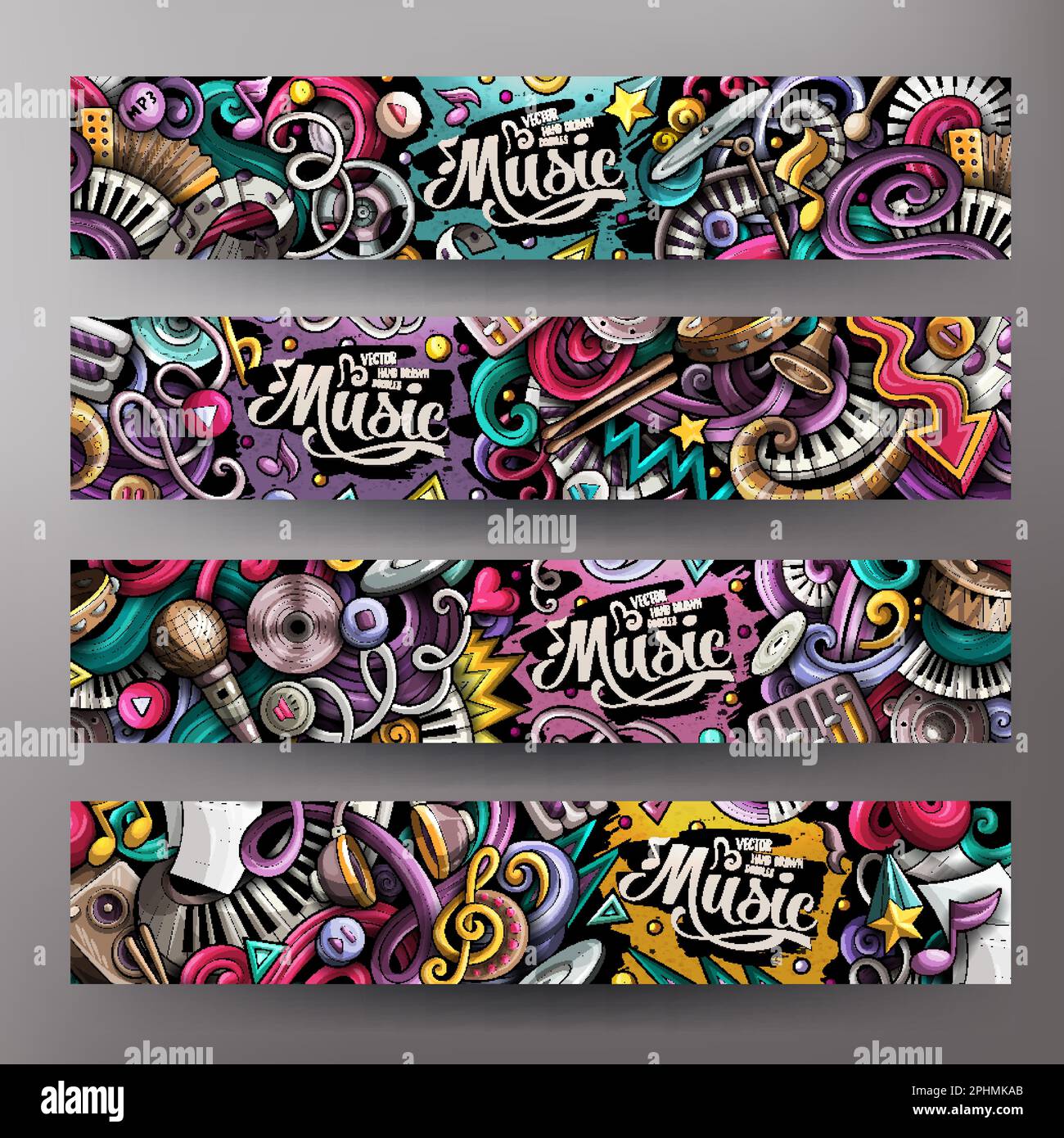 Cartoon vector doodle set of Music banners templates. Corporate ...