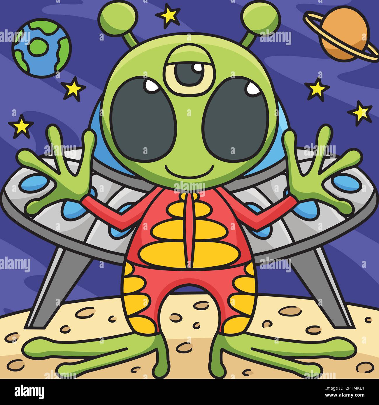 UFO Alien Space Colored Cartoon Illustration Stock Vector Image & Art ...