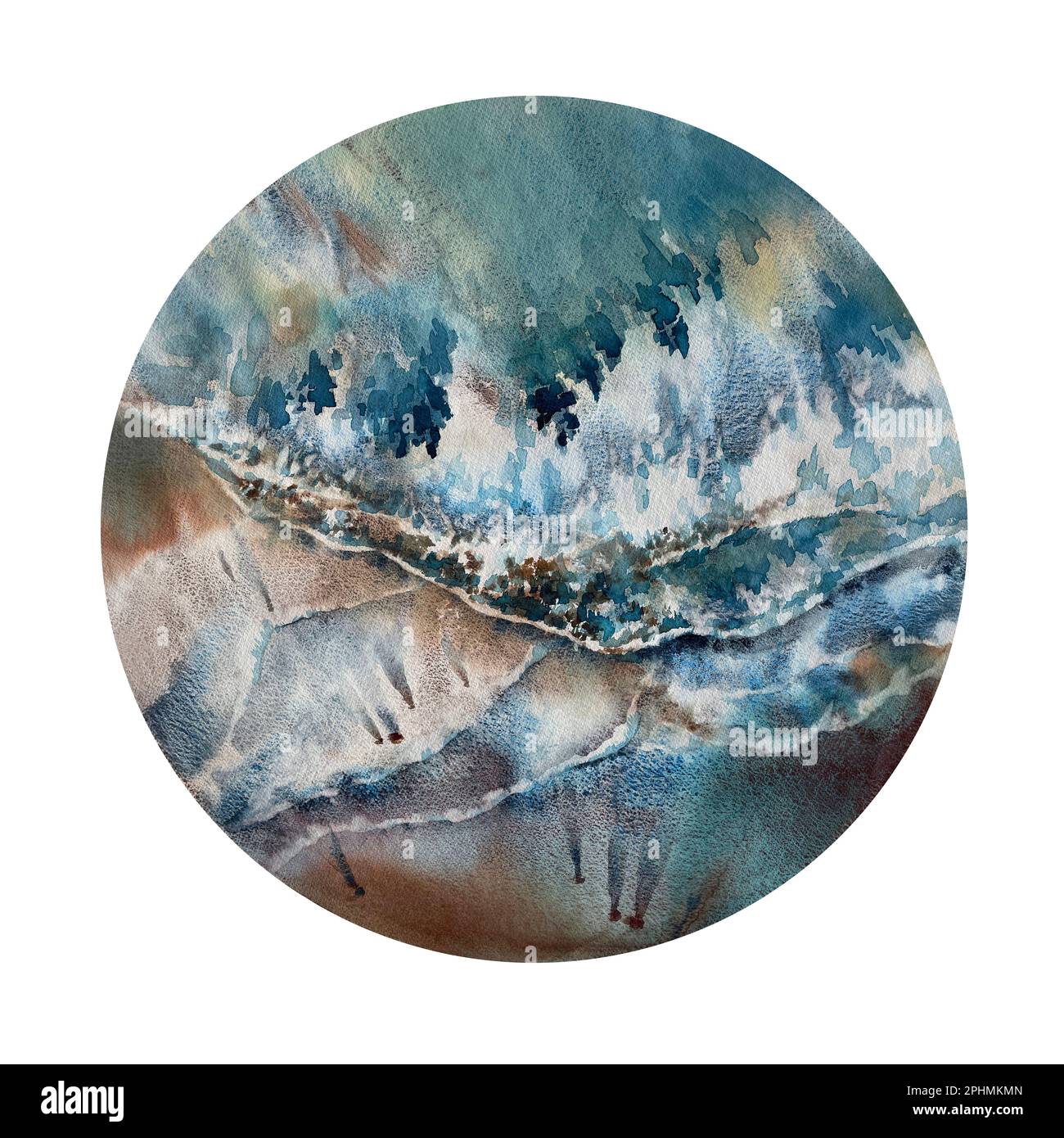 Stormy sea view in a circle shape watercolor background Stock Photo - Alamy