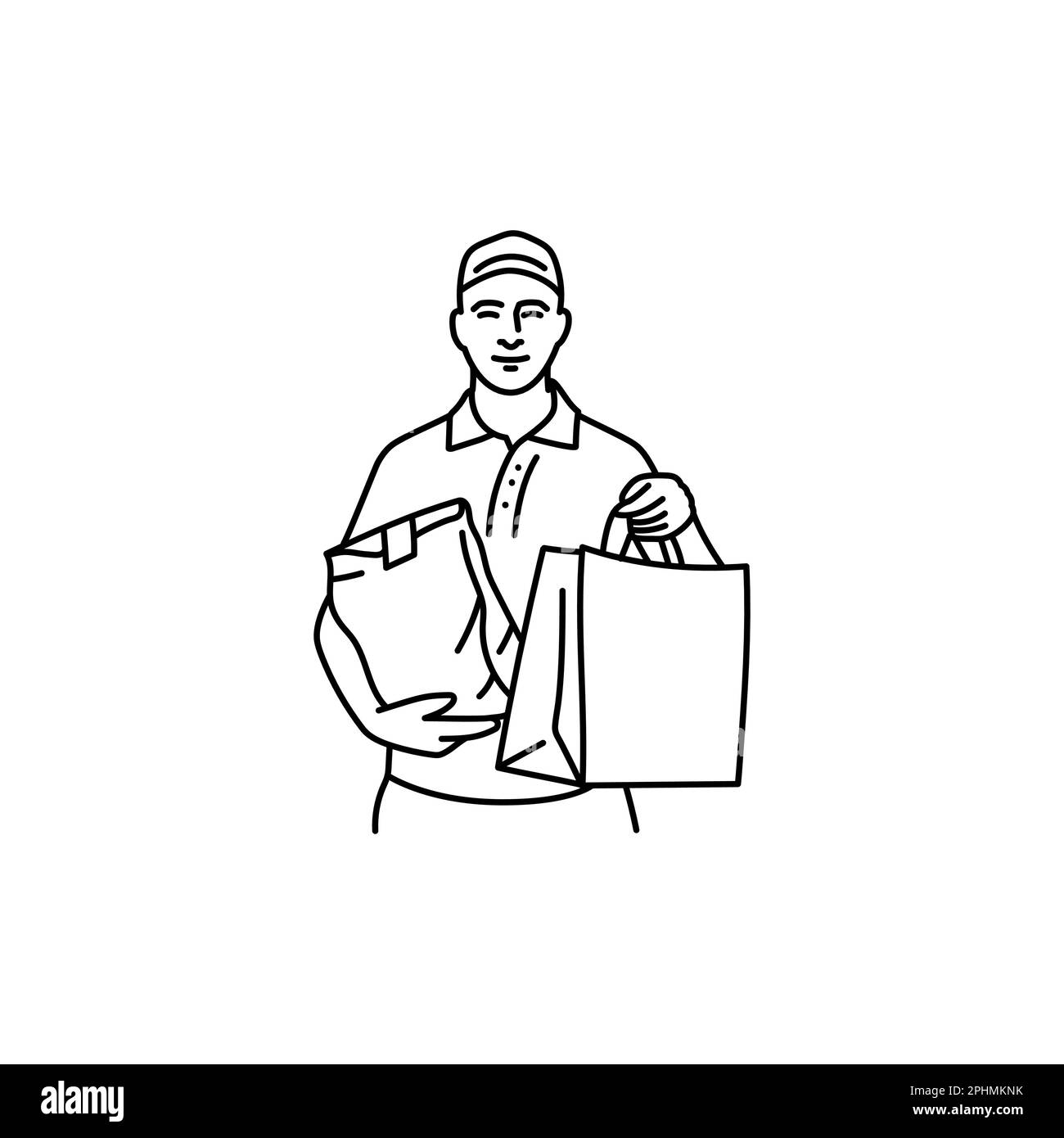 Courier with packages black line icon. Delivery service. Pictogram for ...