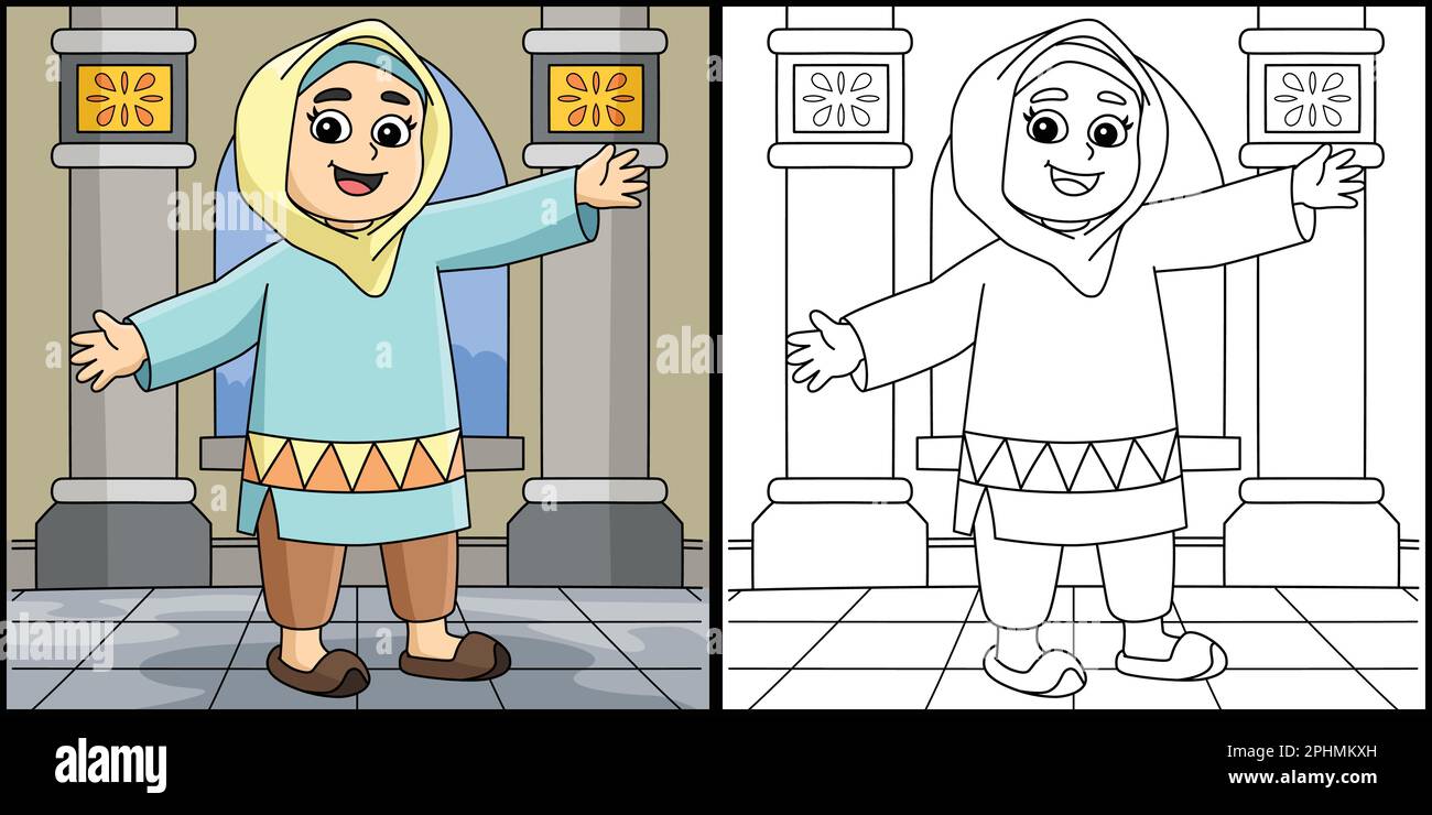 Ramadan Muslim Girl Coloring Page Illustration Stock Vector Image & Art ...
