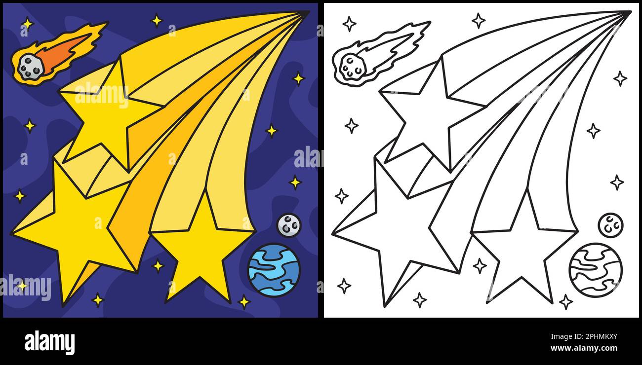Falling Shooting Stars Coloring Page Illustration Stock Vector Image ...