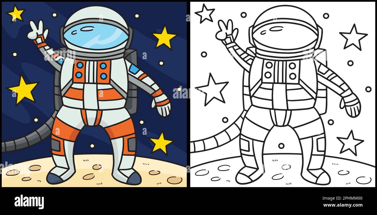 Astronaut Peace Sign Coloring Page Illustration Stock Vector Image ...