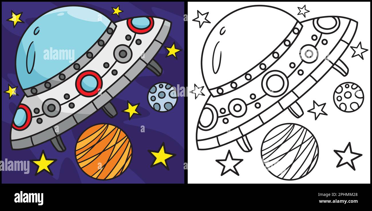 UFO Spaceship Coloring Page Colored Illustration Stock Vector Image ...