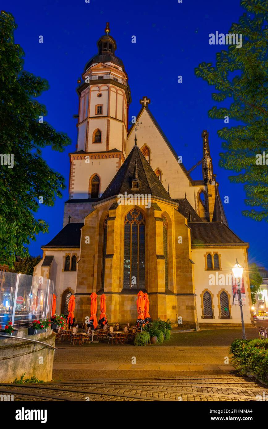 Sunrise view of Saint Thomas church in German town Leipzig Stock Photo ...