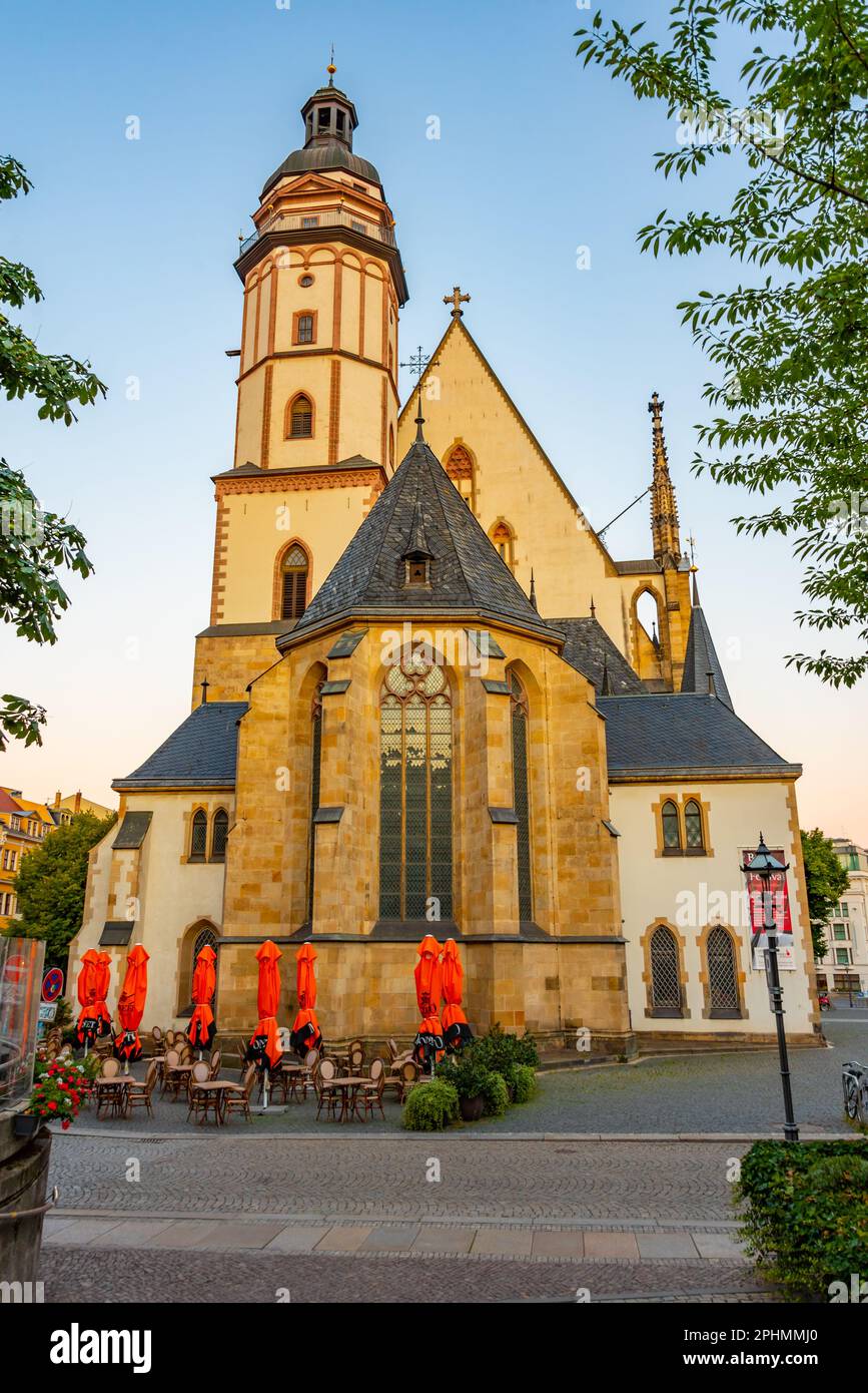 Sunrise view of Saint Thomas church in German town Leipzig Stock Photo ...