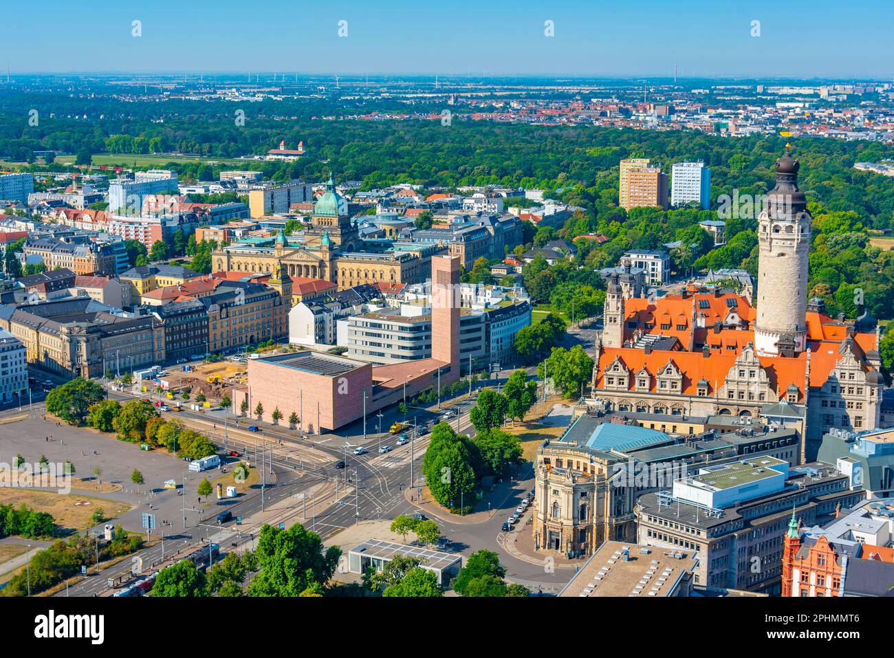 Panorama view of the new town hall and its neighborhood in Leipzig ...