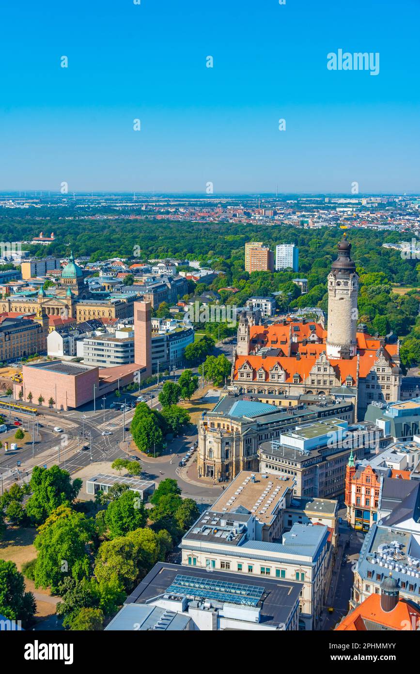 Panorama view of the new town hall and its neighborhood in Leipzig ...