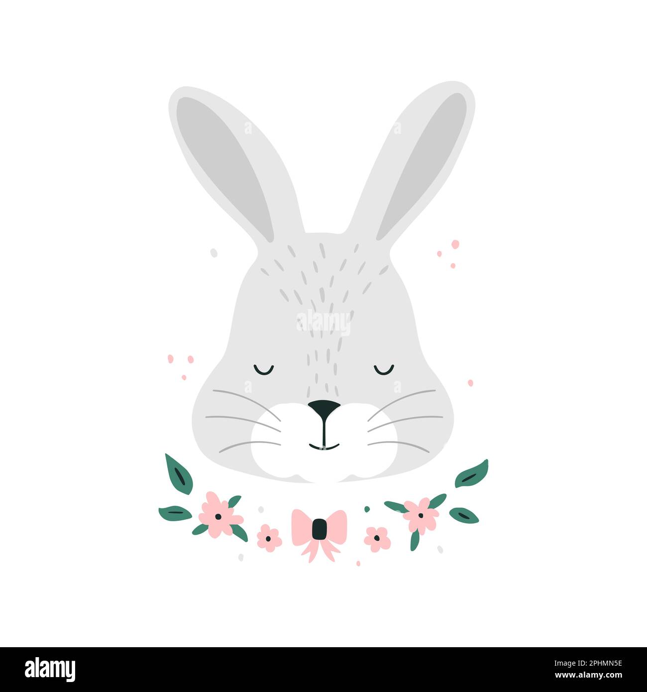 Cute Hand Drawn bunny. Lovely Print with White rabbit. Head With ...