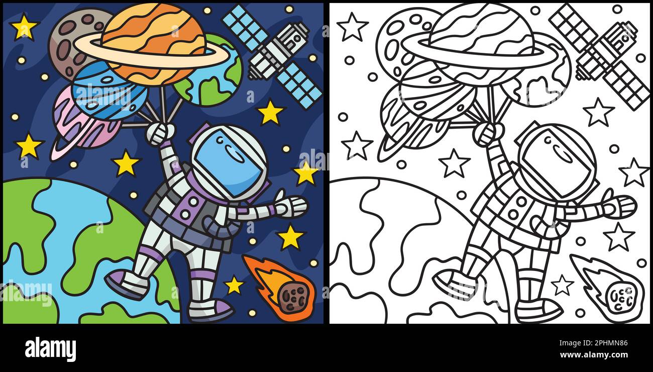 Astronaut Holding Balloon Planet Illustration Stock Vector Image & Art ...