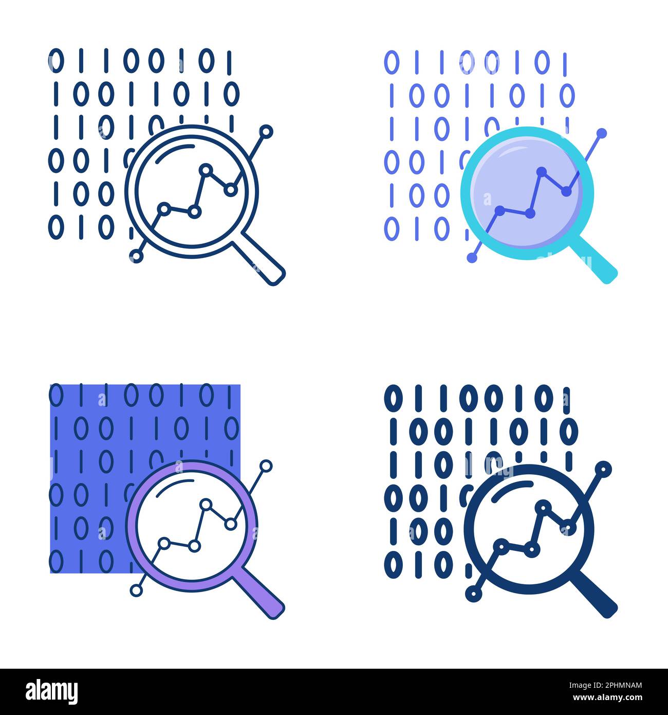 Data analysis icon set in flat and line style. Analyzing big data with ...