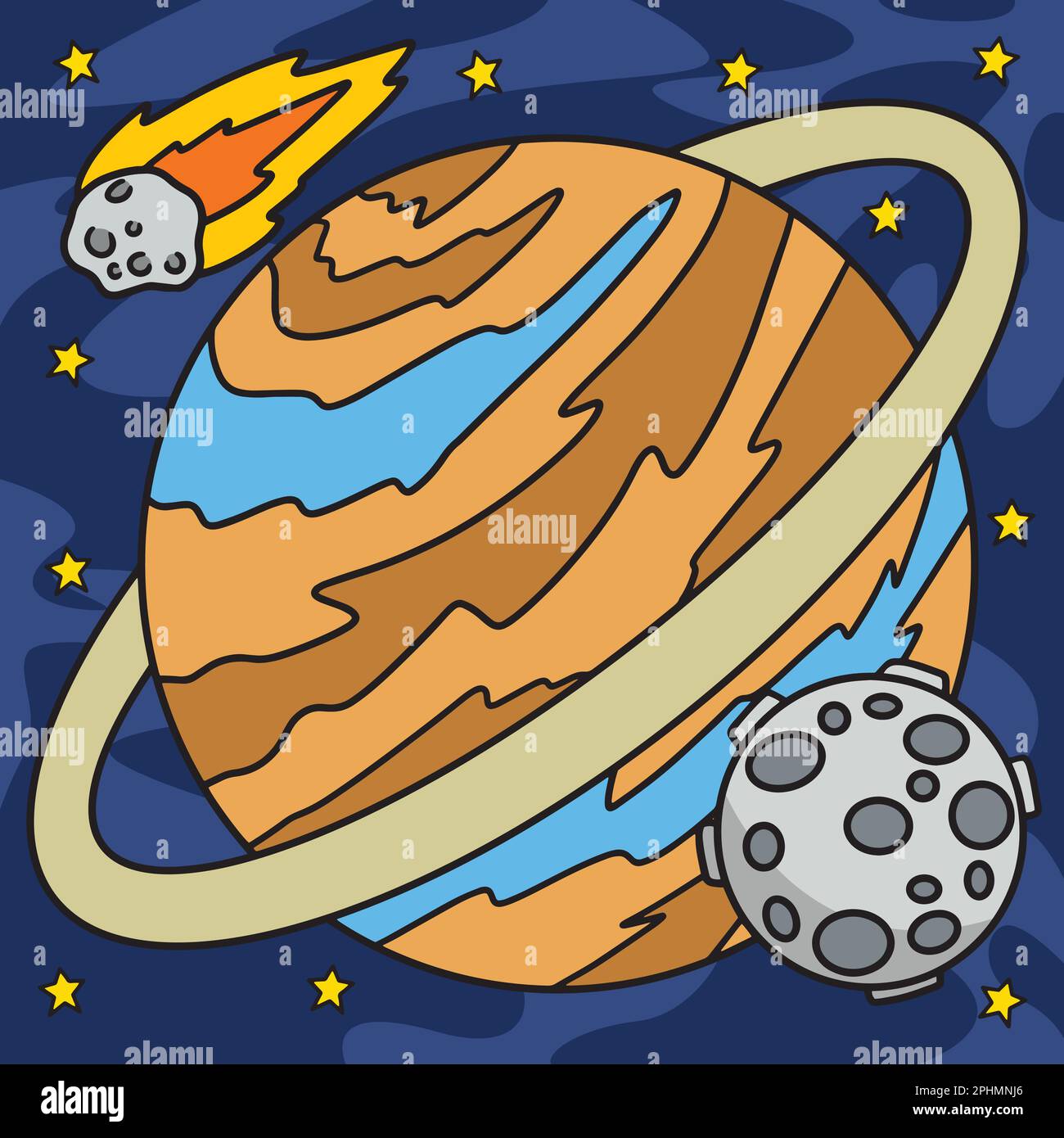 Planet Saturn Colored Cartoon Illustration Stock Vector Image & Art - Alamy