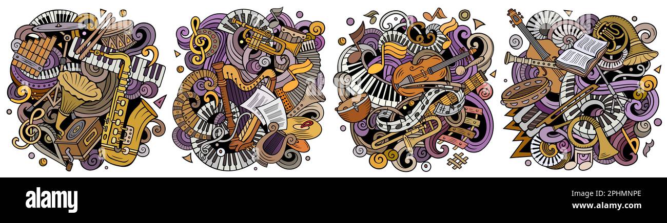 classical music cartoon vector doodle designs set. Colorful detailed ...