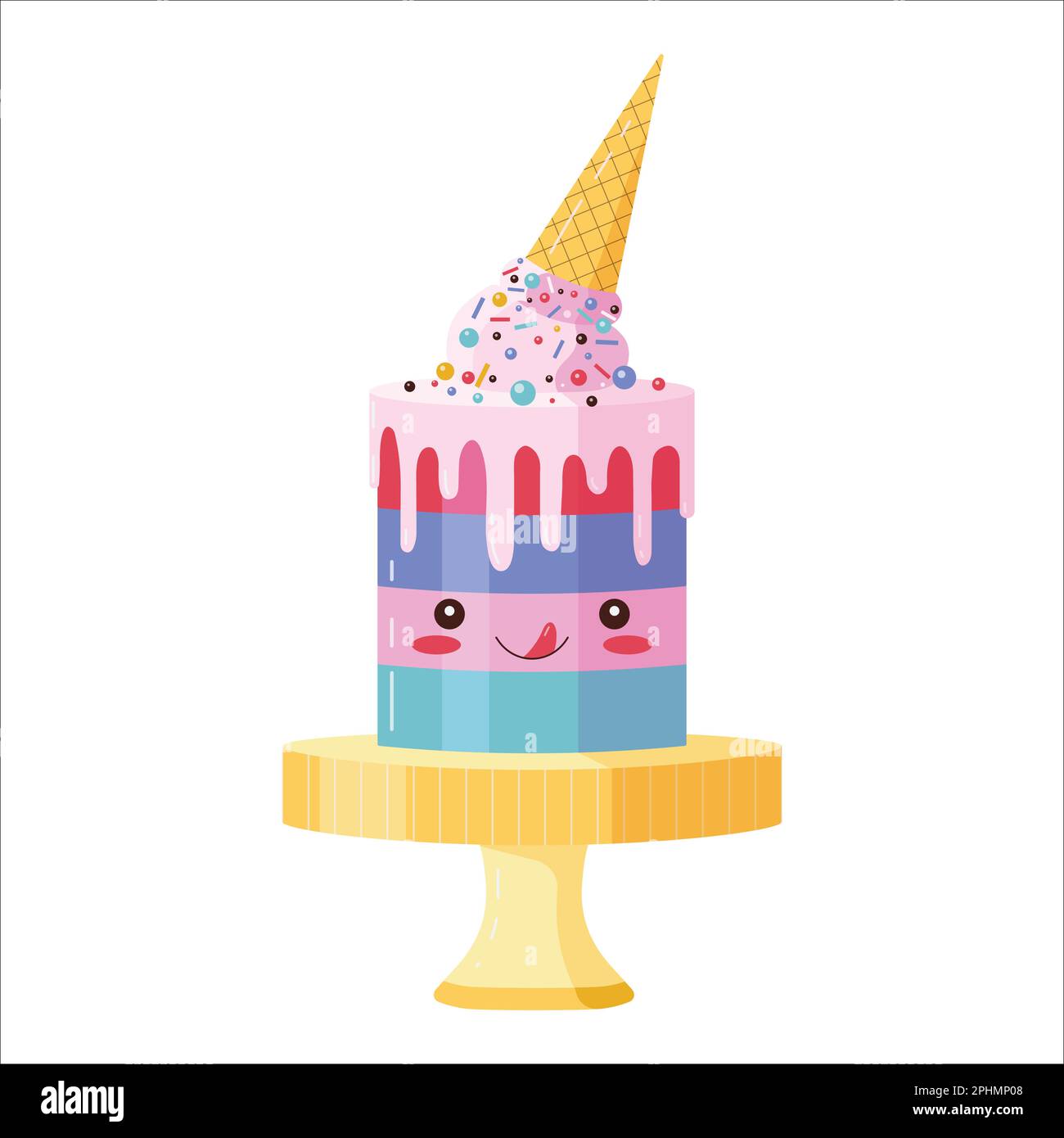 Cute Birthday Cake with Ice Cream Cone Stock Vector Image & Art - Alamy