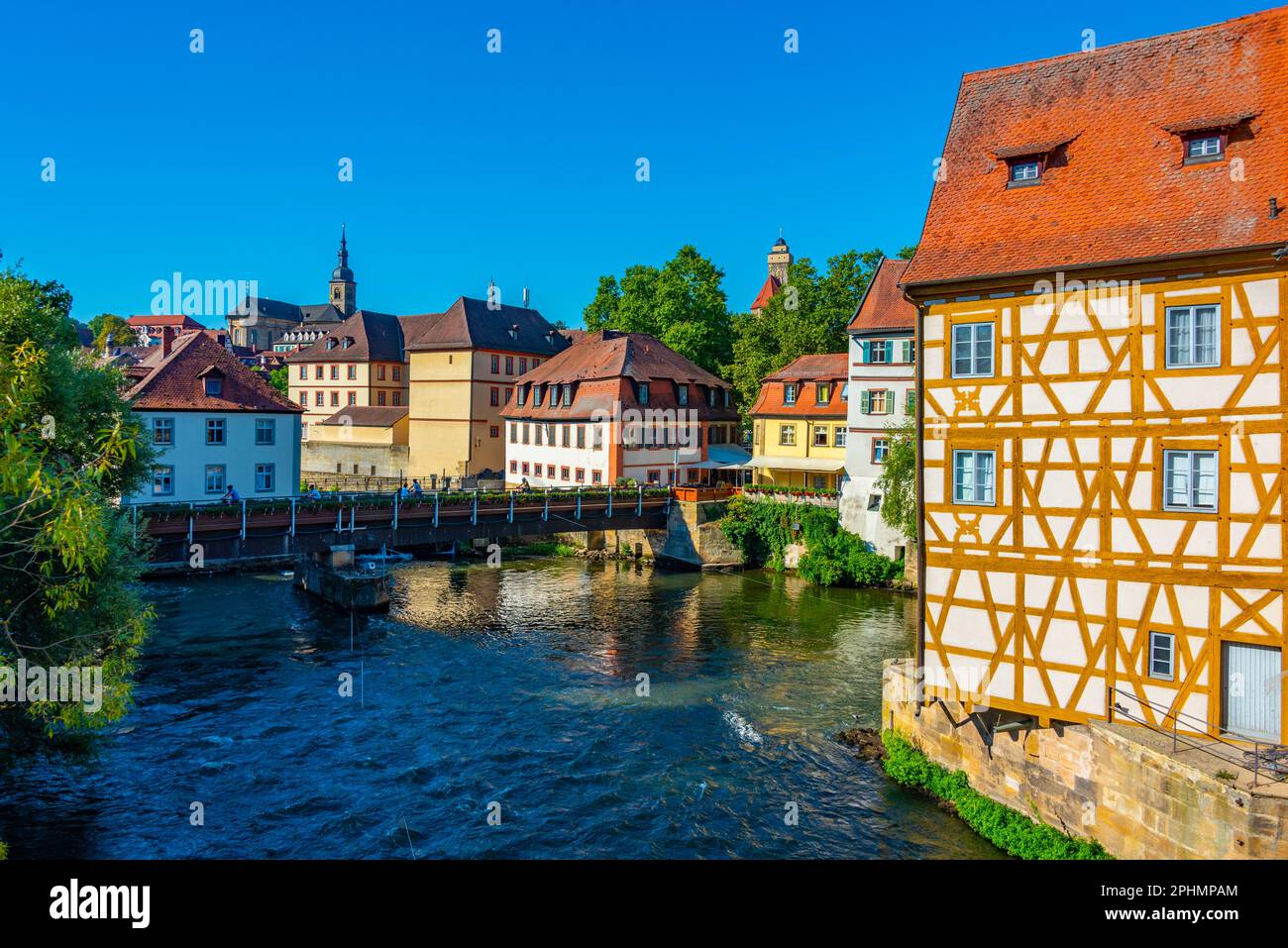 Colorful houses on riverside of Regnitz in Bamberg, Germany Stock Photo ...