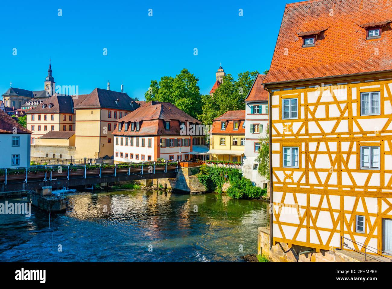 Colorful houses on riverside of Regnitz in Bamberg, Germany Stock Photo ...