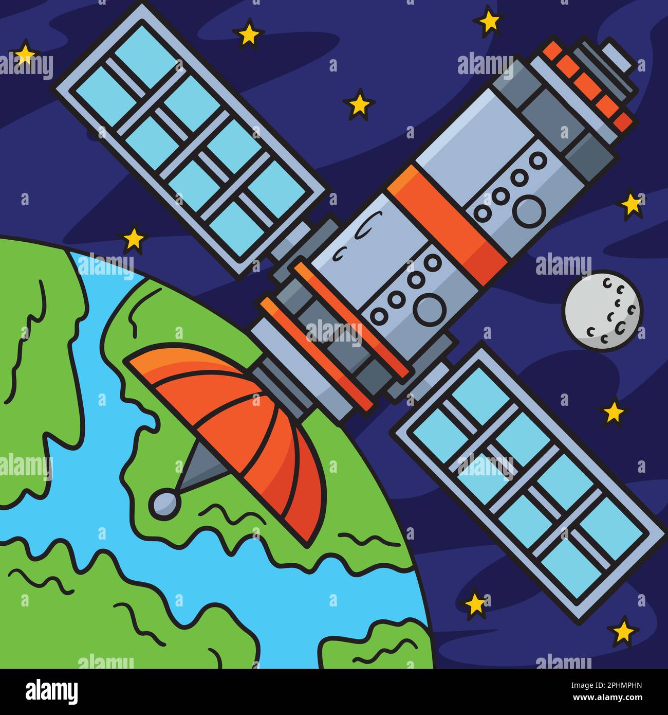 Space Satellite Colored Cartoon Illustration Stock Vector Image Art