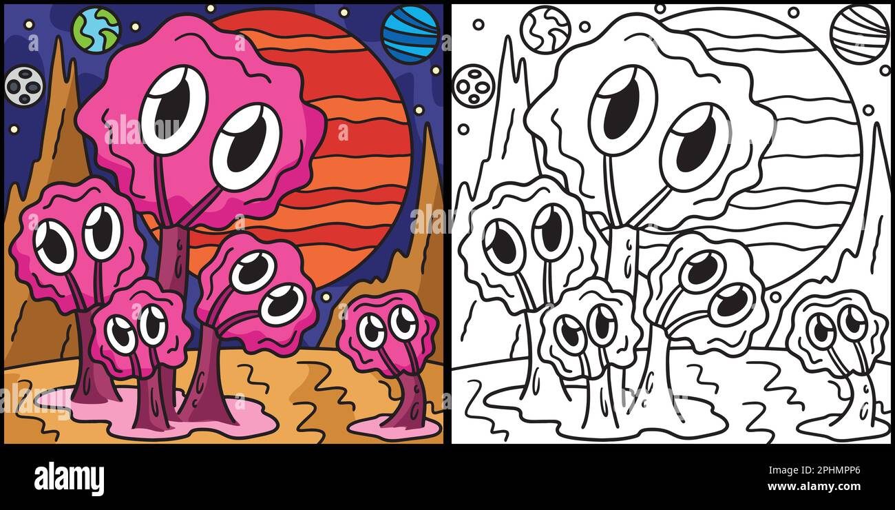 Alien In Space Coloring Page Colored Illustration Stock Vector Image ...