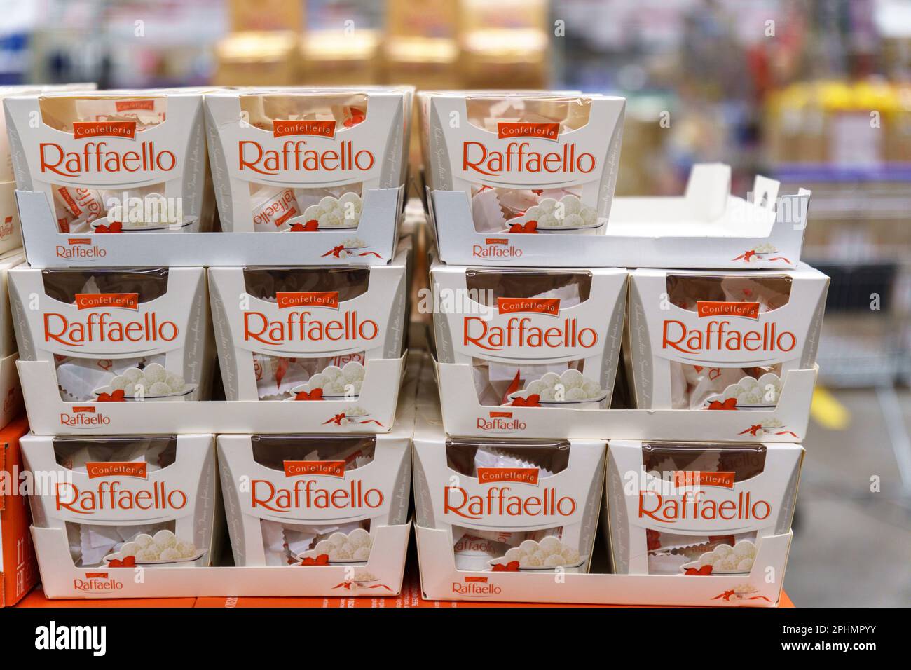 Tyumen, Russia-January 26, 2023: Raffaello box sale in hypermarket ...