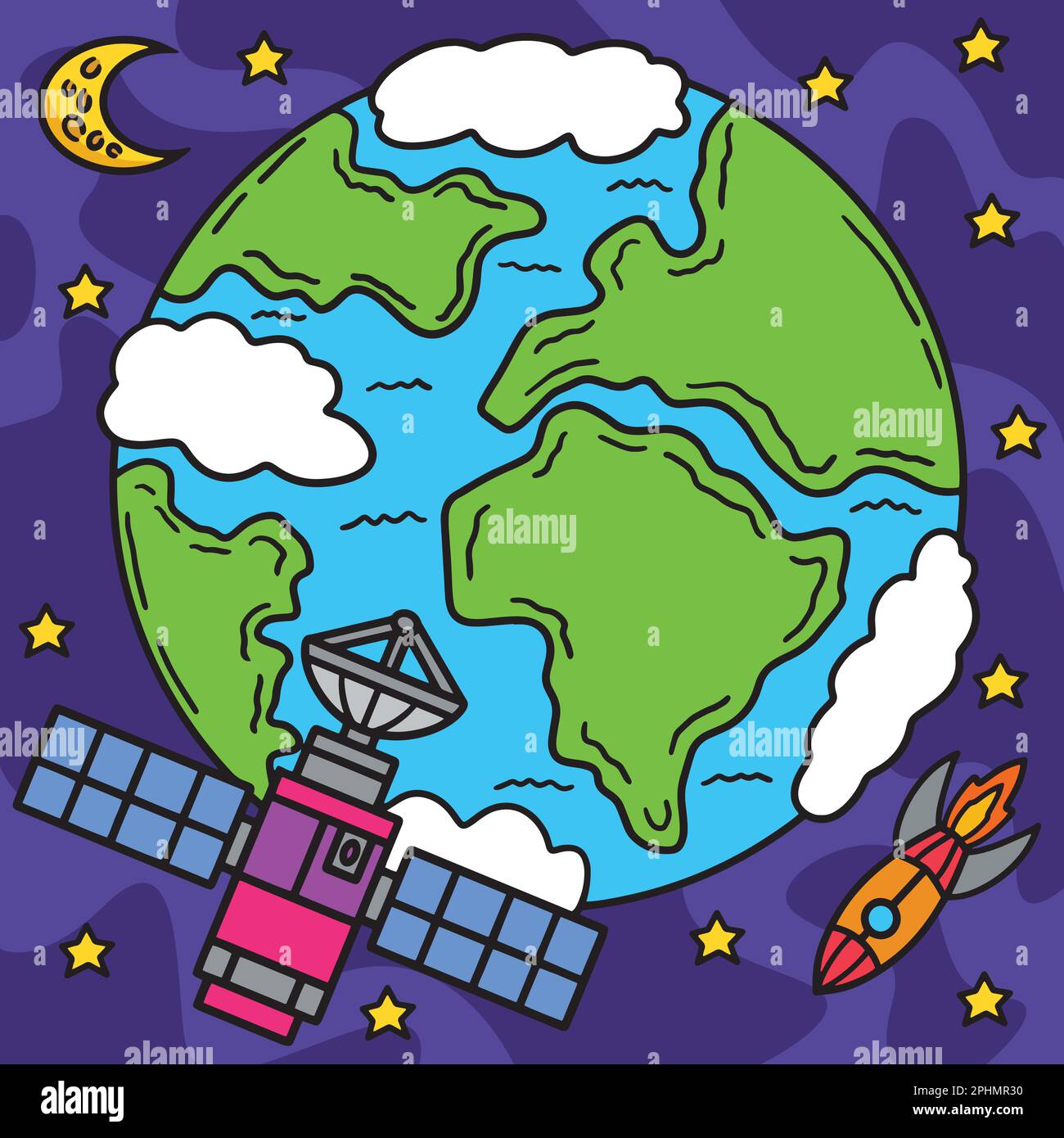 Space Satellite Colored Cartoon Illustration Stock Vector Image & Art ...