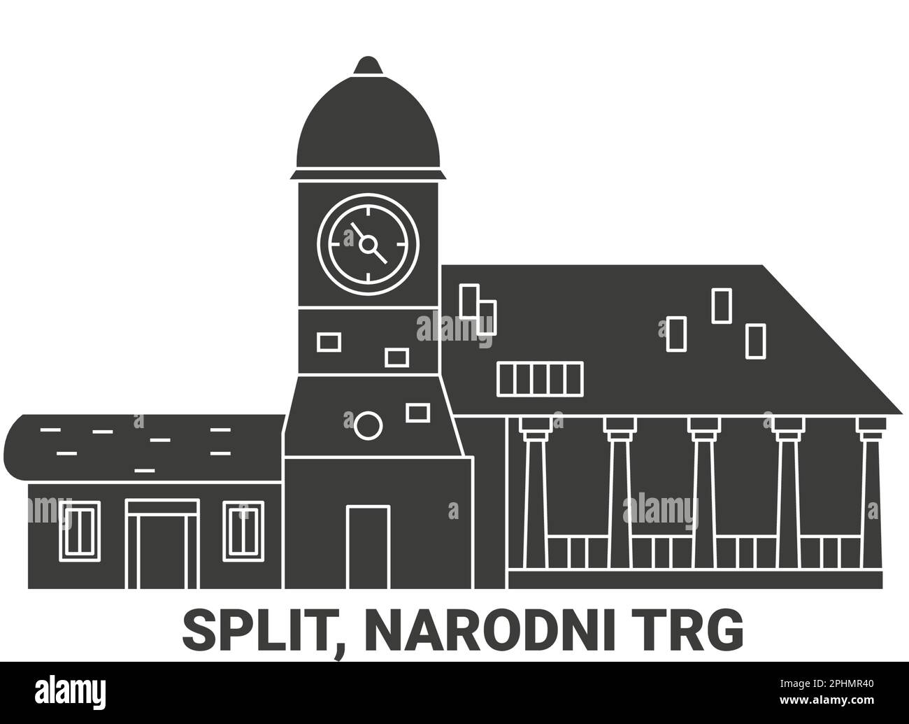 Croatia, Split, Narodni Trg, travel landmark vector illustration Stock ...