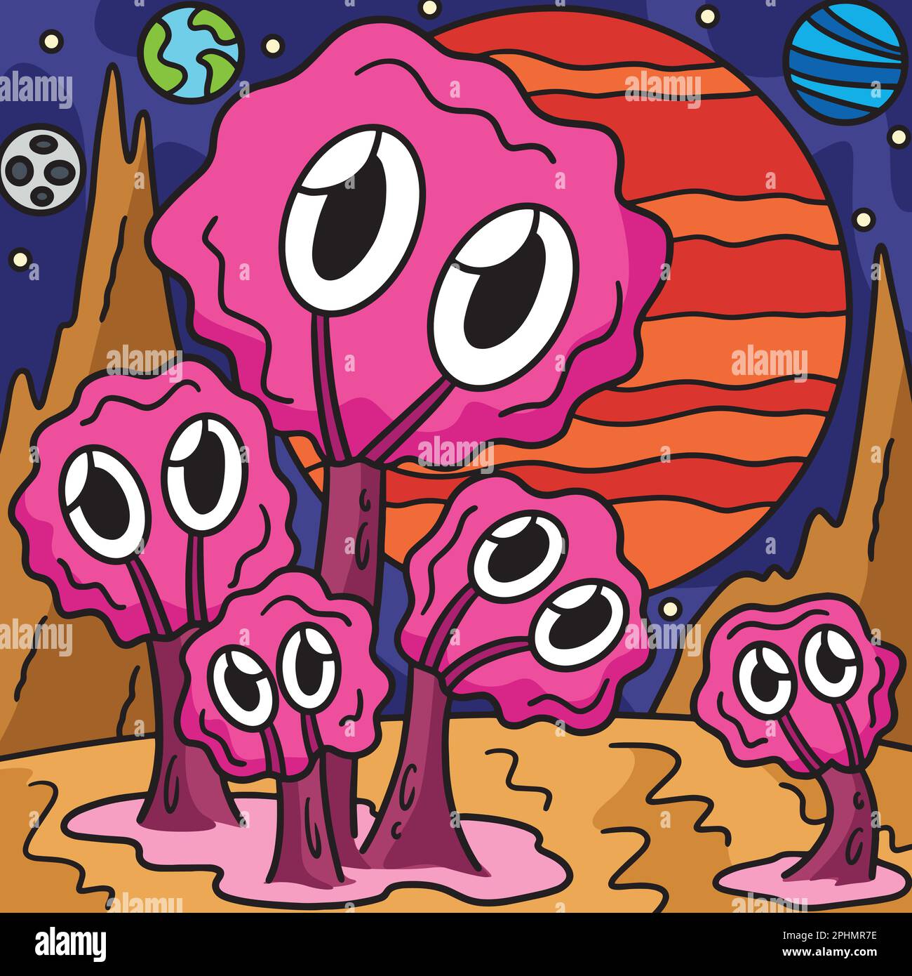 Alien In Space Colored Cartoon Illustration Stock Vector Image & Art ...