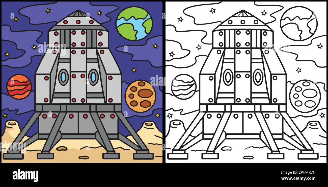 Lunar Lander on the Moon Coloring Illustration Stock Vector Image & Art ...