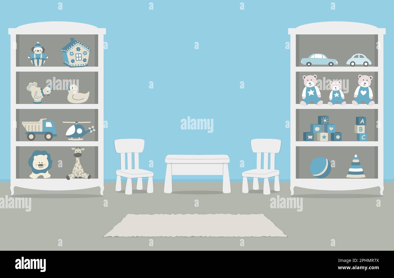 Playroom. Kid's room interior for a baby in a blue color. There are ...