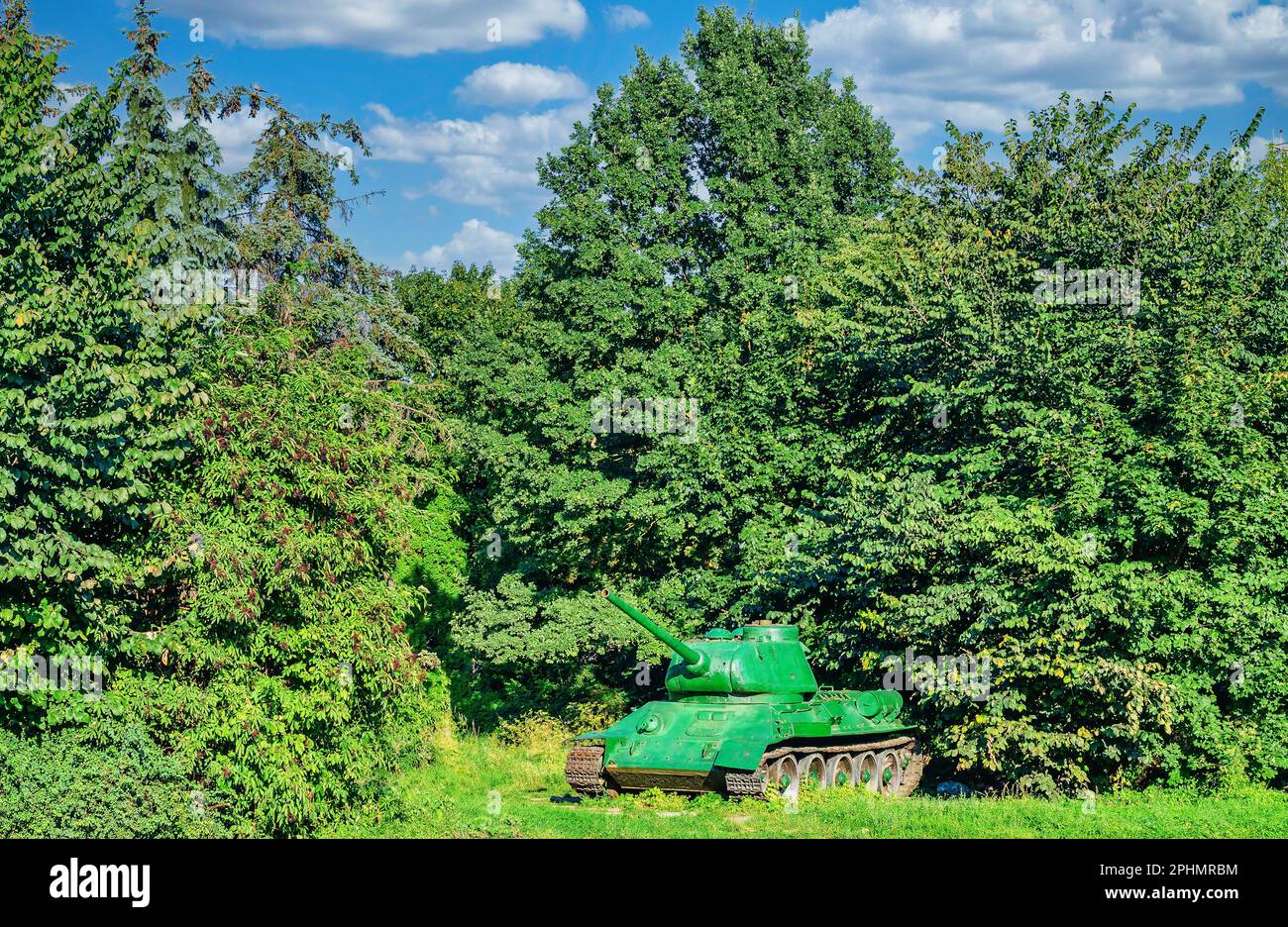 Old Soviet tank at the edge of a forest among trees Stock Photo - Alamy