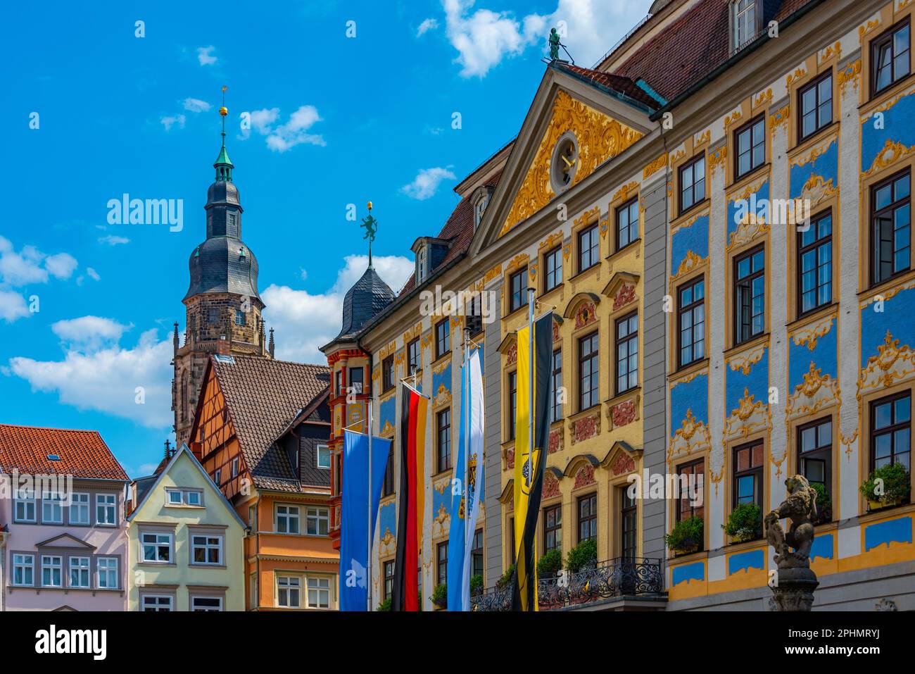 Facades of Marktplatz square in the old town of German town Coburg ...